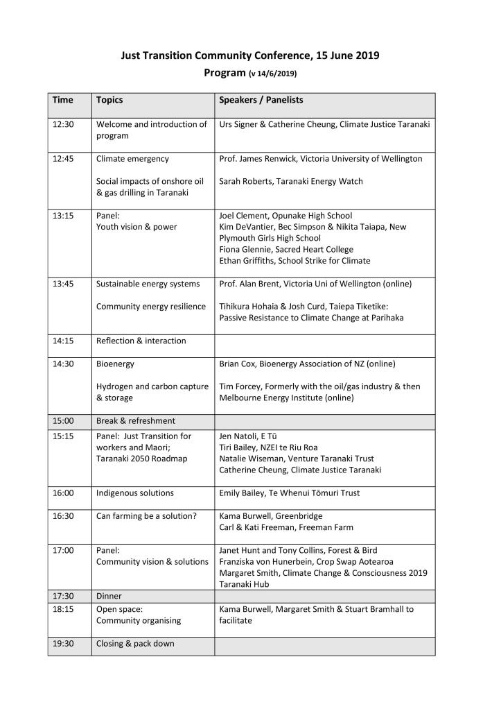Just Transition Community Conference – Climate Justice Taranaki